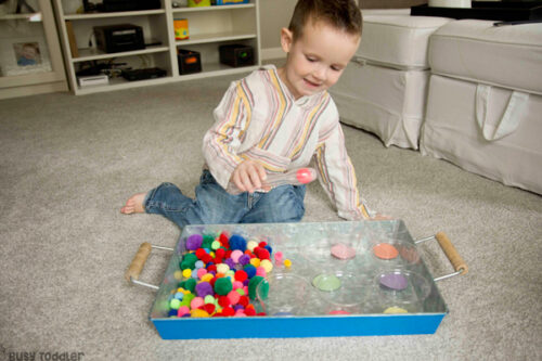 Pom Pom Color Sorting Toddler Activity - Busy Toddler