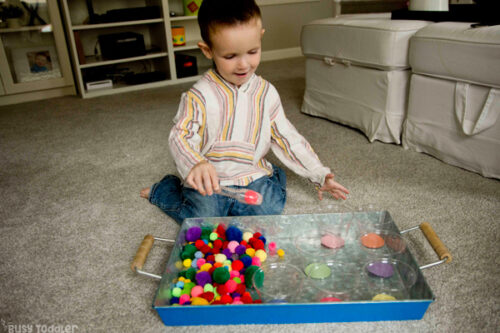 Pom Pom Color Sorting Toddler Activity - Busy Toddler