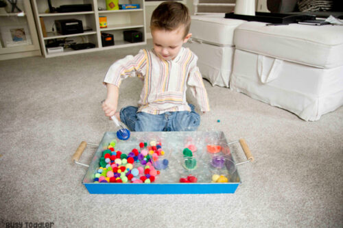 Pom Pom Color Sorting Toddler Activity - Busy Toddler