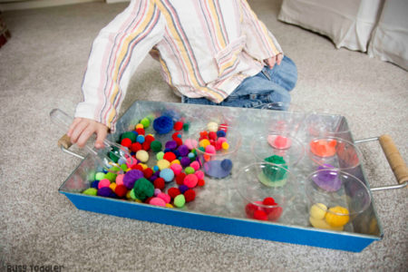 Pom Pom Color Sorting Toddler Activity - Busy Toddler