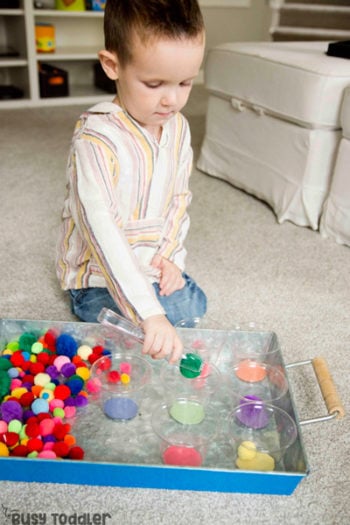 Pom Pom Color Sorting Toddler Activity - Busy Toddler