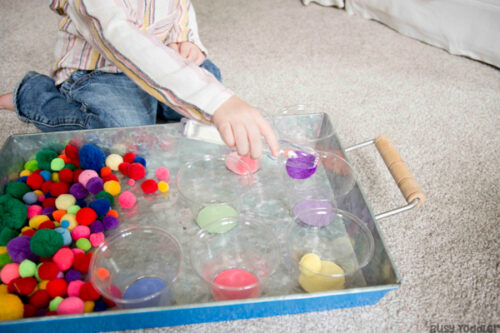 Pom Pom Color Sorting Toddler Activity - Busy Toddler