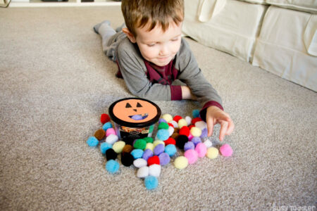 Feed the Pumpkin Halloween Toddler Activity - Busy Toddler
