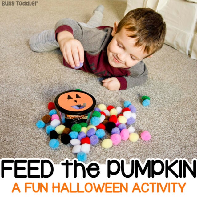 Feed the Pumpkin Halloween Toddler Activity - Busy Toddler