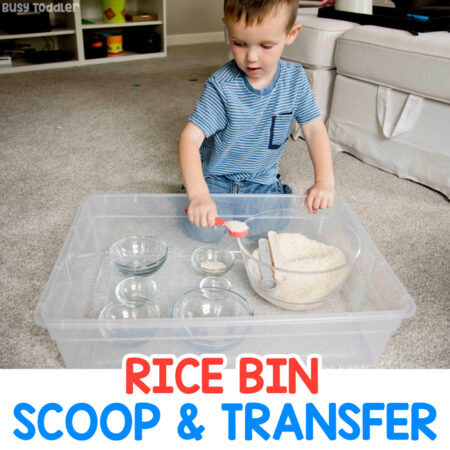 Rice Bin Toddler Activity: Scoop and Transfer - Busy Toddler