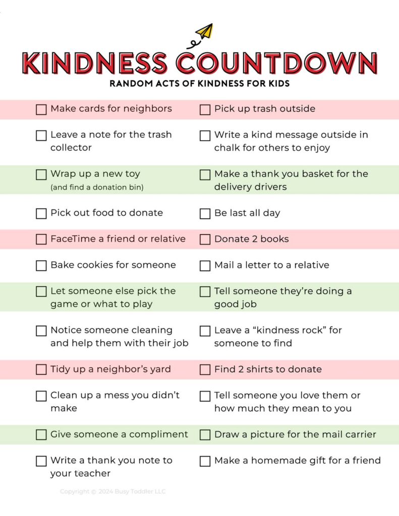 Kindness Advent Calendar for Kids - Busy Toddler
