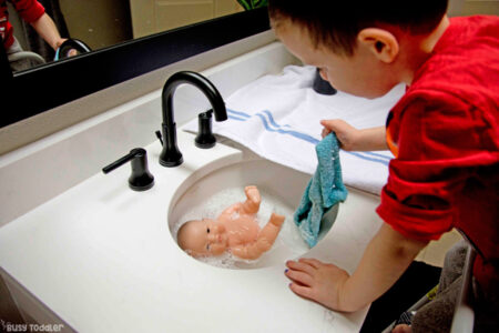 Baby Doll Bath: A quick and easy toddler activity - Busy Toddler