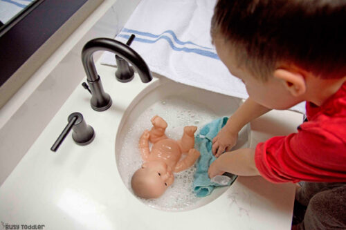 Baby Doll Bath: A quick and easy toddler activity - Busy Toddler