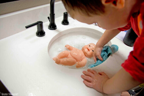 Baby Doll Bath: A quick and easy toddler activity - Busy Toddler