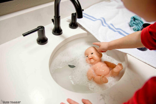 Baby Doll Bath: A quick and easy toddler activity - Busy Toddler