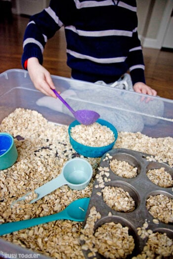 Oatmeal Baking Station Sensory Activity - Busy Toddler
