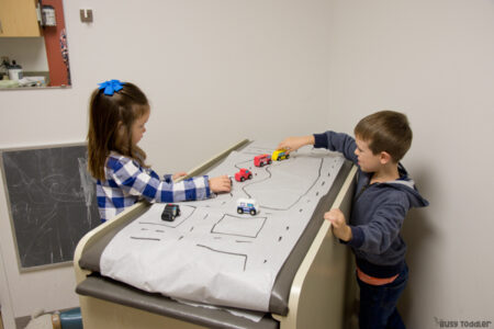 Use a Doctor's Office Road to entertain kids will waiting - Busy Toddler