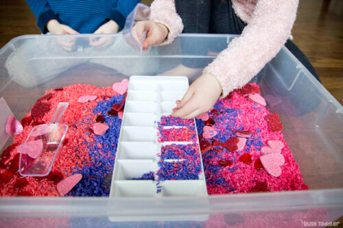 Valentine's Day Sensory Bin with Cheap Supplies - Busy Toddler