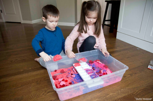 Valentine's Day Sensory Bin with Cheap Supplies - Busy Toddler