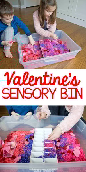 Valentine's Day Sensory Bin with Cheap Supplies - Busy Toddler
