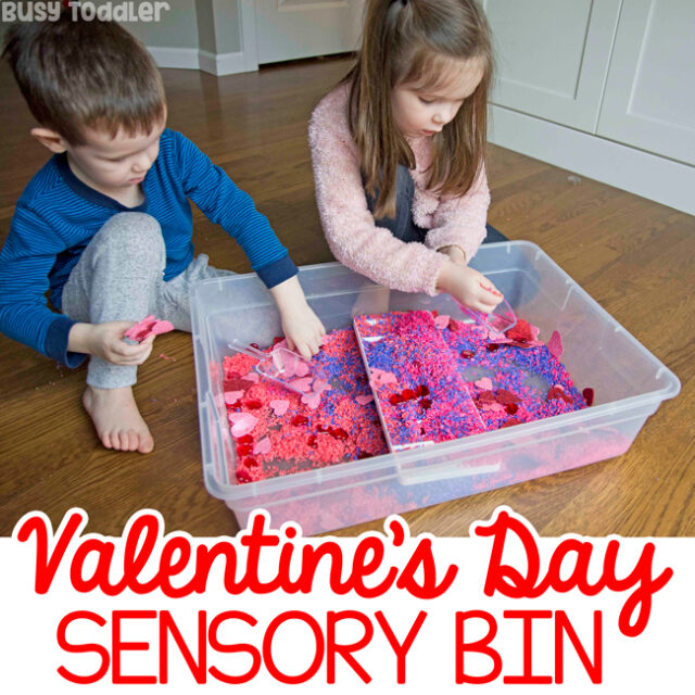 Valentine's Day Sensory Bin with Cheap Supplies - Busy Toddler