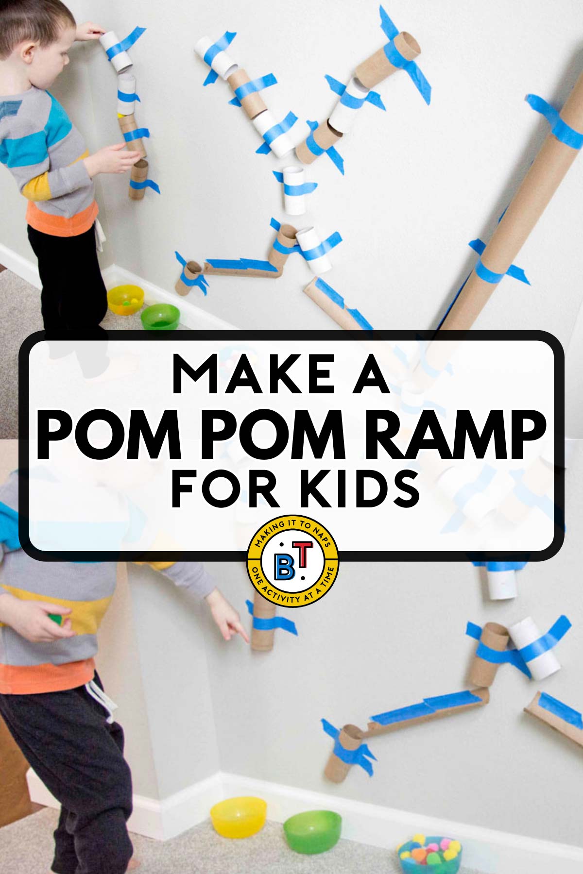 Pom Pom Tube Ramp Easy Activity - Busy Toddler