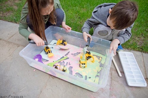Outdoor Oobleck Messy Play Activity - Busy Toddler