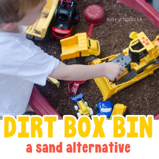Dirt Box Outdoor Sensory Bin Activity - Busy Toddler