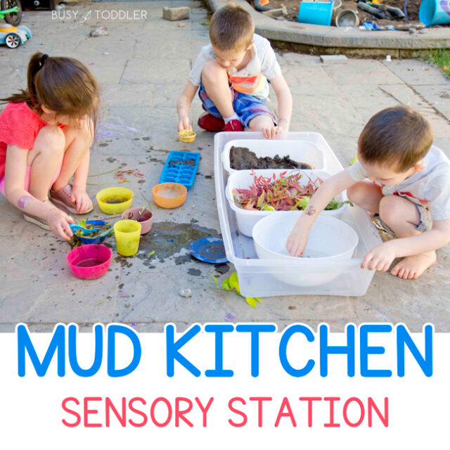 DIY Mud Kitchen: an outdoor sensory activity - Busy Toddler