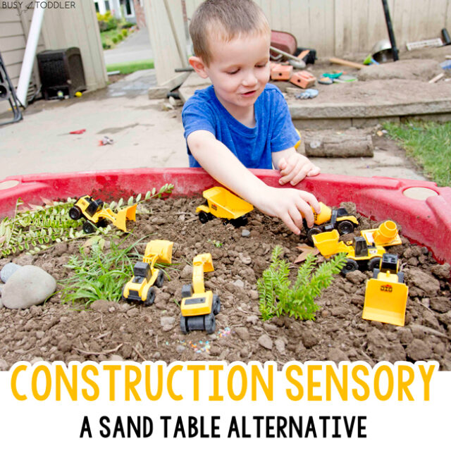 Construction Site Small World Sensory Bin - Busy Toddler
