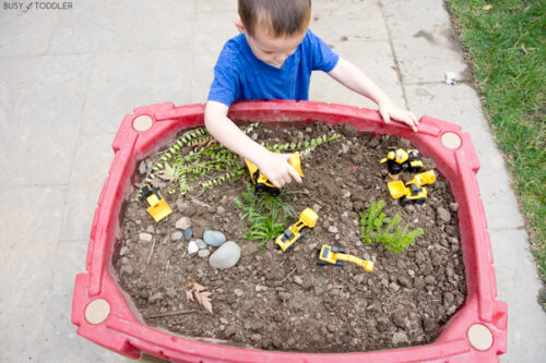 Construction Site Small World Sensory Bin - Busy Toddler