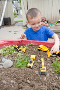 Construction Site Small World Sensory Bin - Busy Toddler