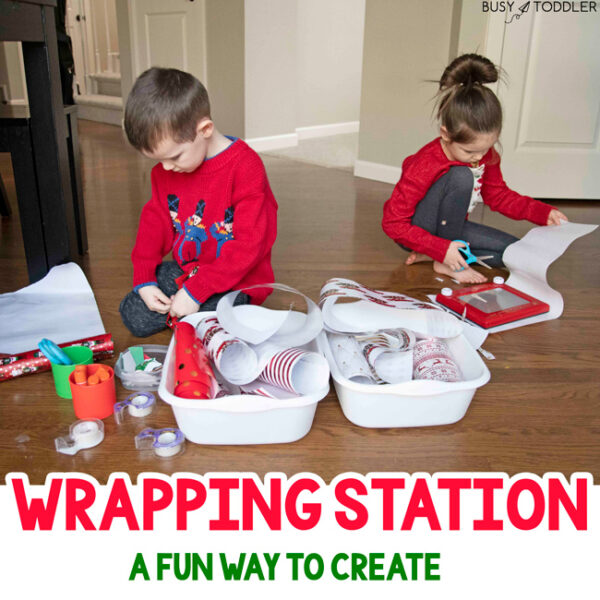Wrapping Station Christmas Activity for Kids - Busy Toddler