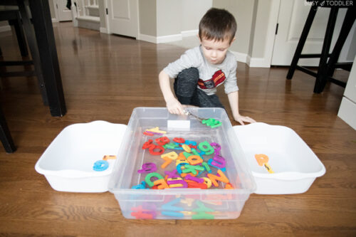 Alphabet Scoop and Transfer Literacy Activity - Busy Toddler