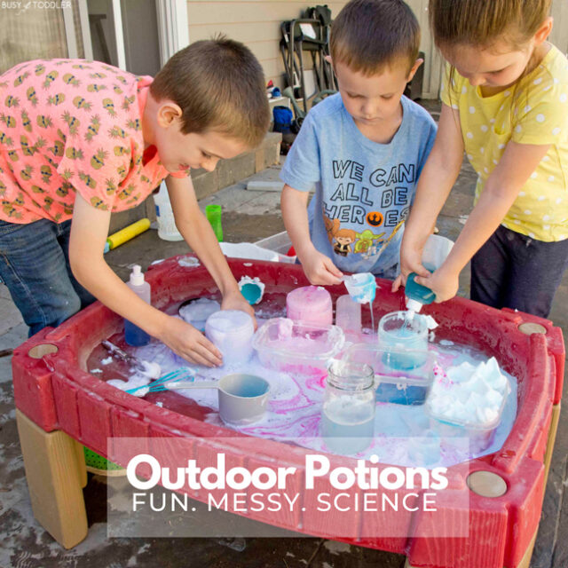 Outdoor Potions: A Science Sensory Activity - Busy Toddler