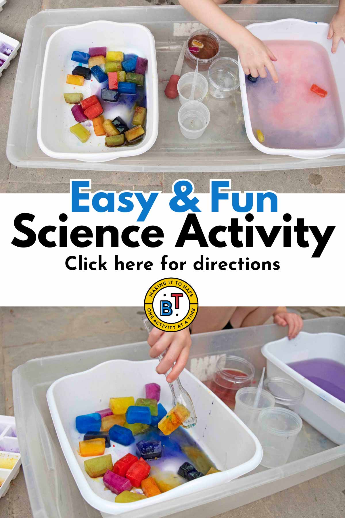 Outdoor Colored Ice Bin Activity - Busy Toddler
