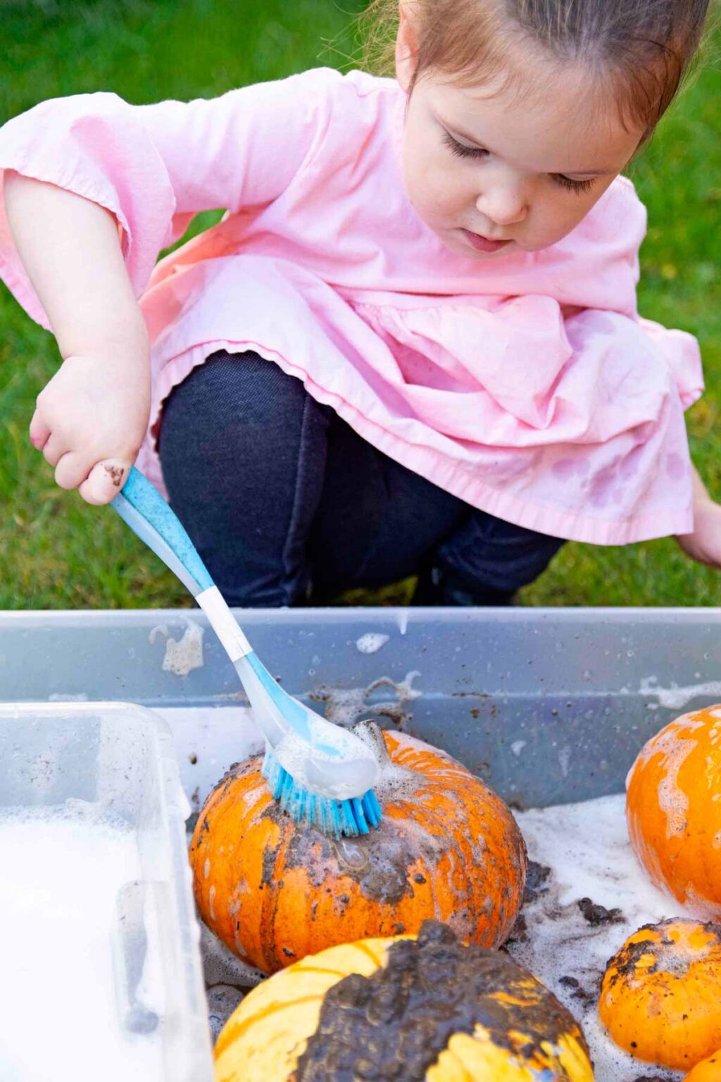 Pumpkin Washing Station: Easy Fall Activity - Busy Toddler