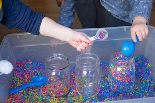 How to Use Rainbow Rice with Toddlers - Busy Toddler