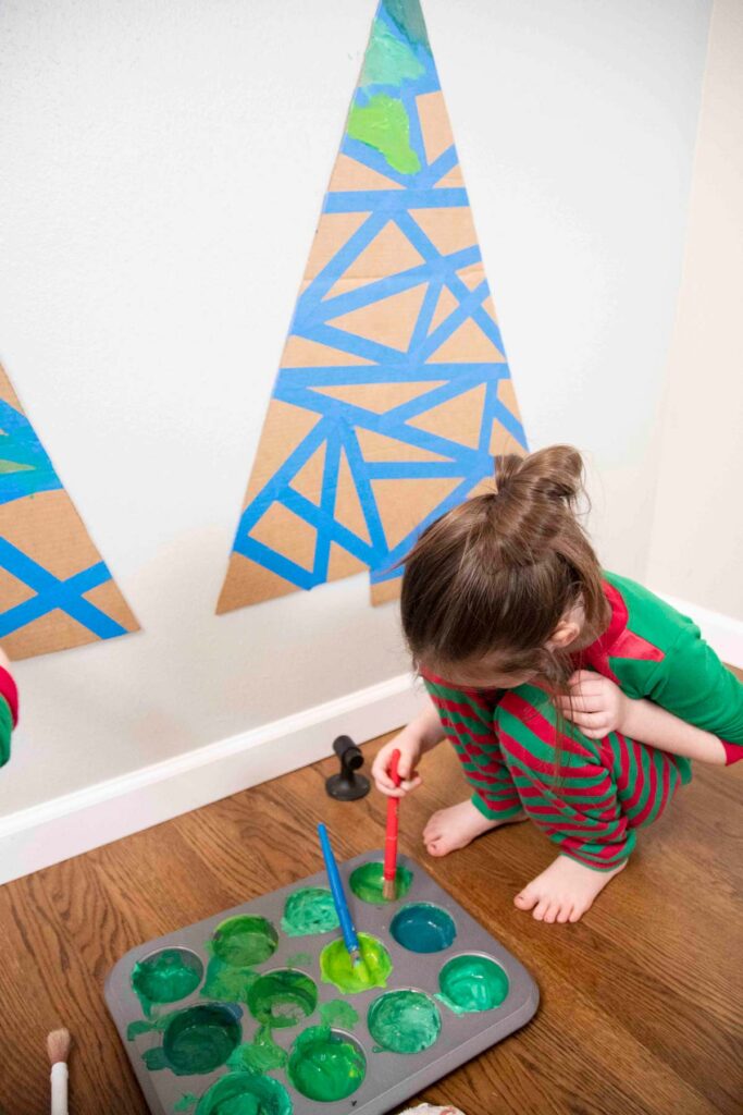 Tape Resist Christmas Trees - Busy Toddler