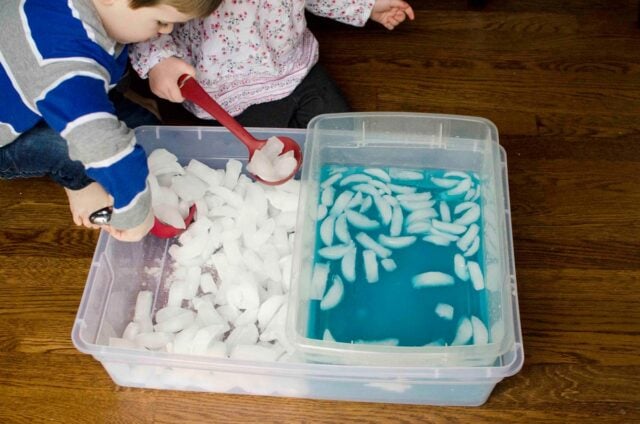 Ice Bin Transfer Activity - Busy Toddler
