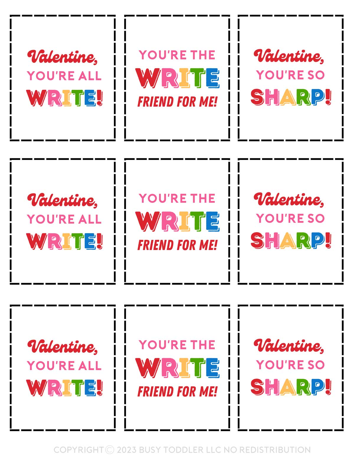 Printable Valentine Cards with Pencils - Busy Toddler