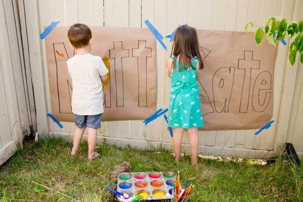 Outdoor Name Art Painting Activity for Kids - Busy Toddler