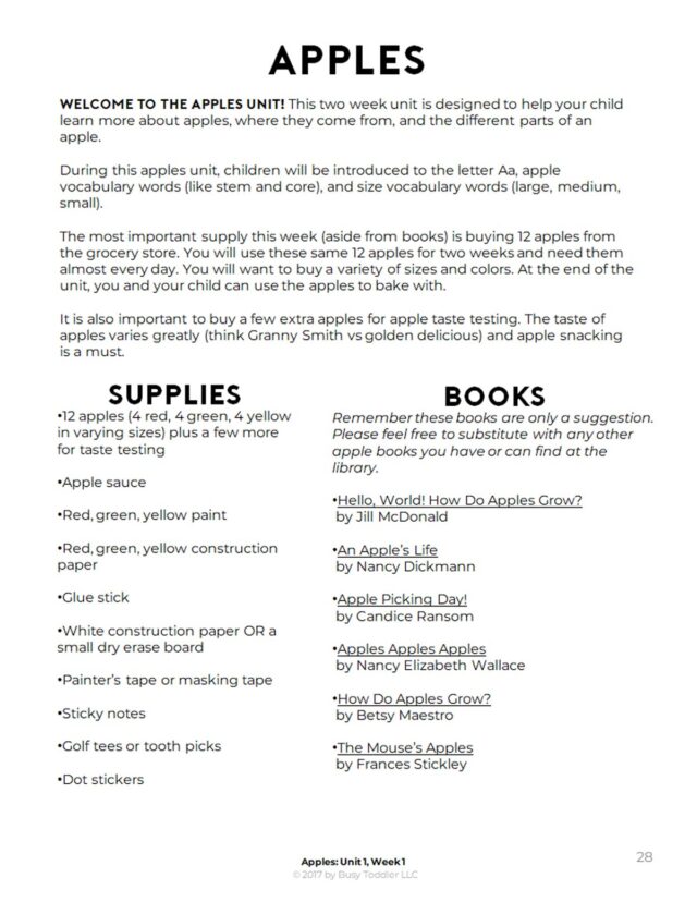 Playing Preschool Unit 1 Apples - Busy Toddler