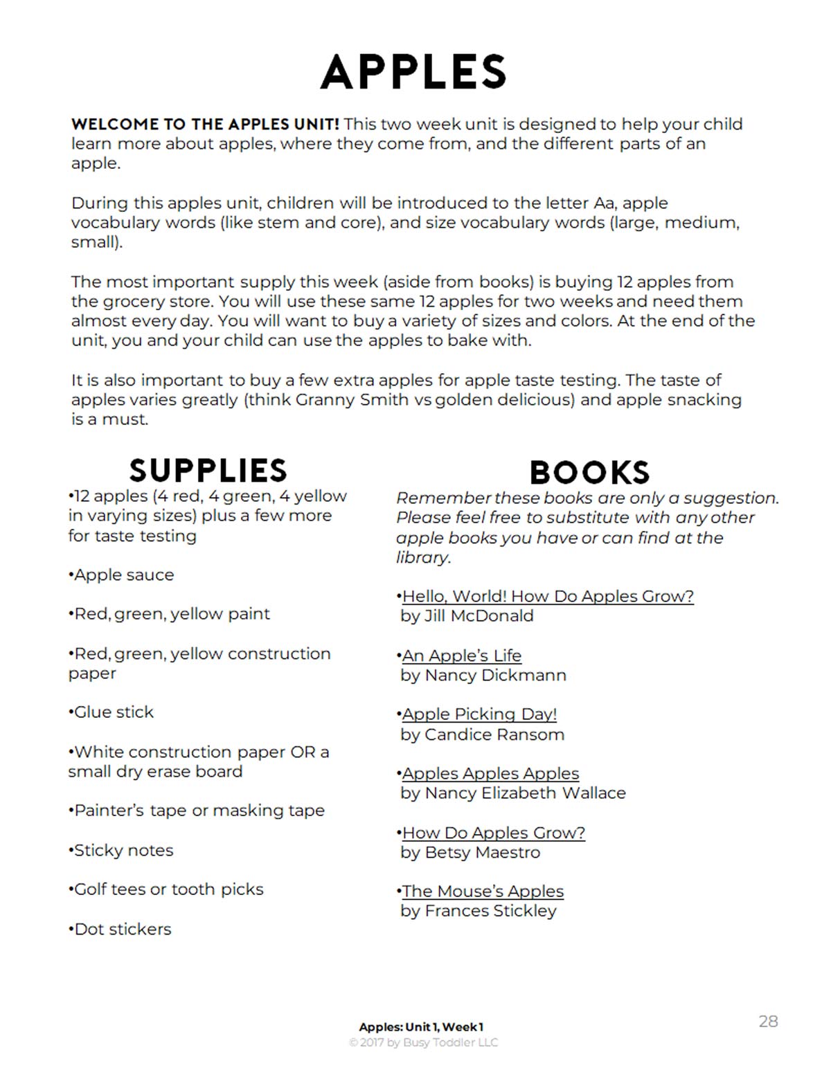 Playing Preschool Unit 1 Apples - Busy Toddler