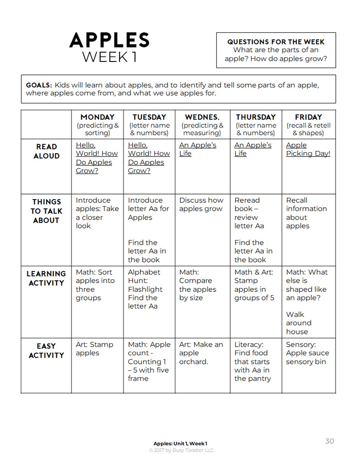 Playing Preschool Unit 1 Apples - Busy Toddler