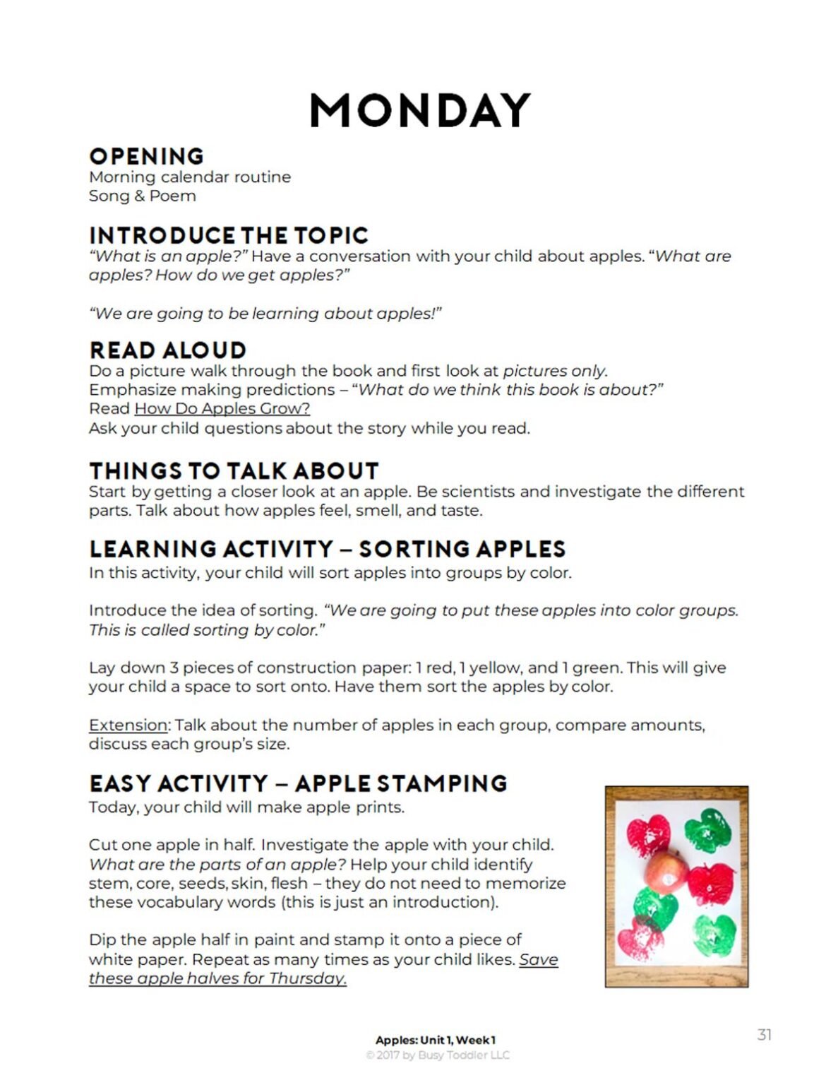 Playing Preschool Unit 1 Apples - Busy Toddler