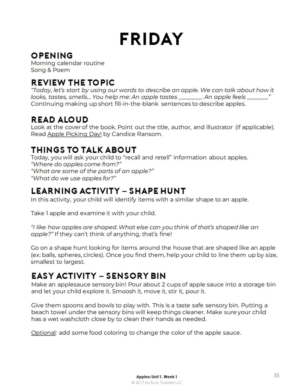 Playing Preschool Unit 1 Apples - Busy Toddler