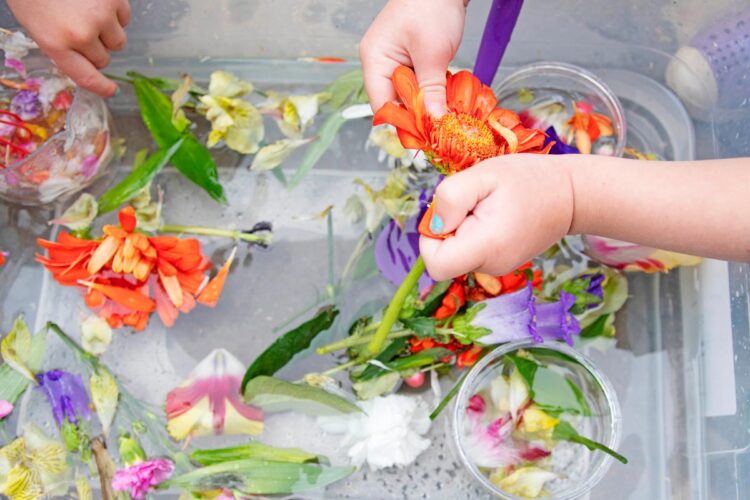 Flower Soup Outdoor Sensory Bin - Busy Toddler