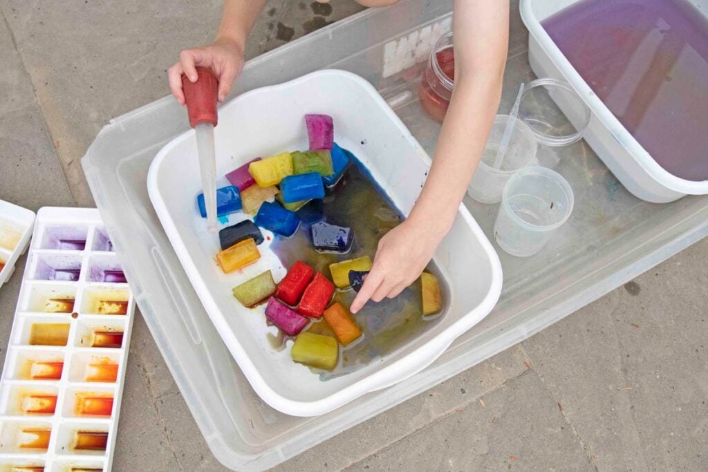 Outdoor Colored Ice Bin Activity Busy Toddler outdoor-colored-ice-bin-activity-busy-toddler