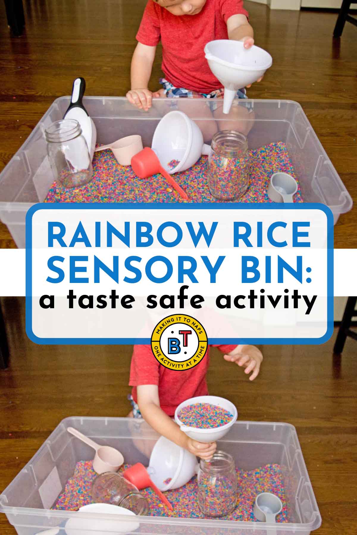 Rainbow Rice Sensory Bin - Busy Toddler