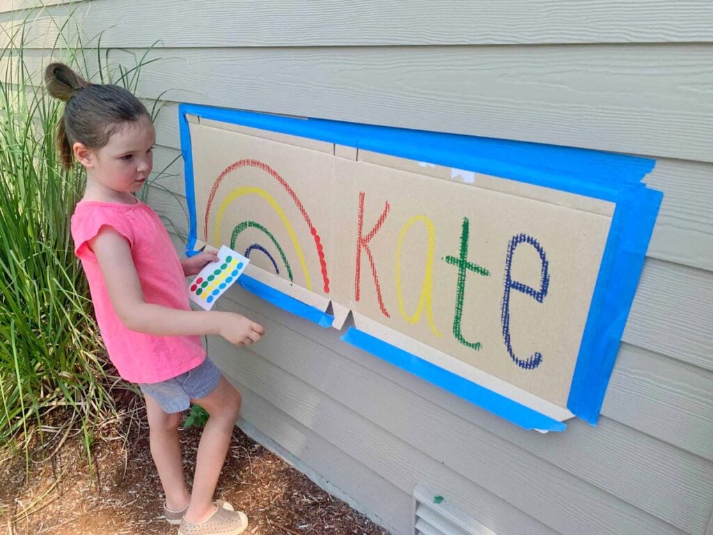 Outdoor Dot Sticker Line-Up (so fun!) - Busy Toddler