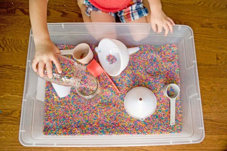 Rainbow Rice Sensory Bin - Busy Toddler