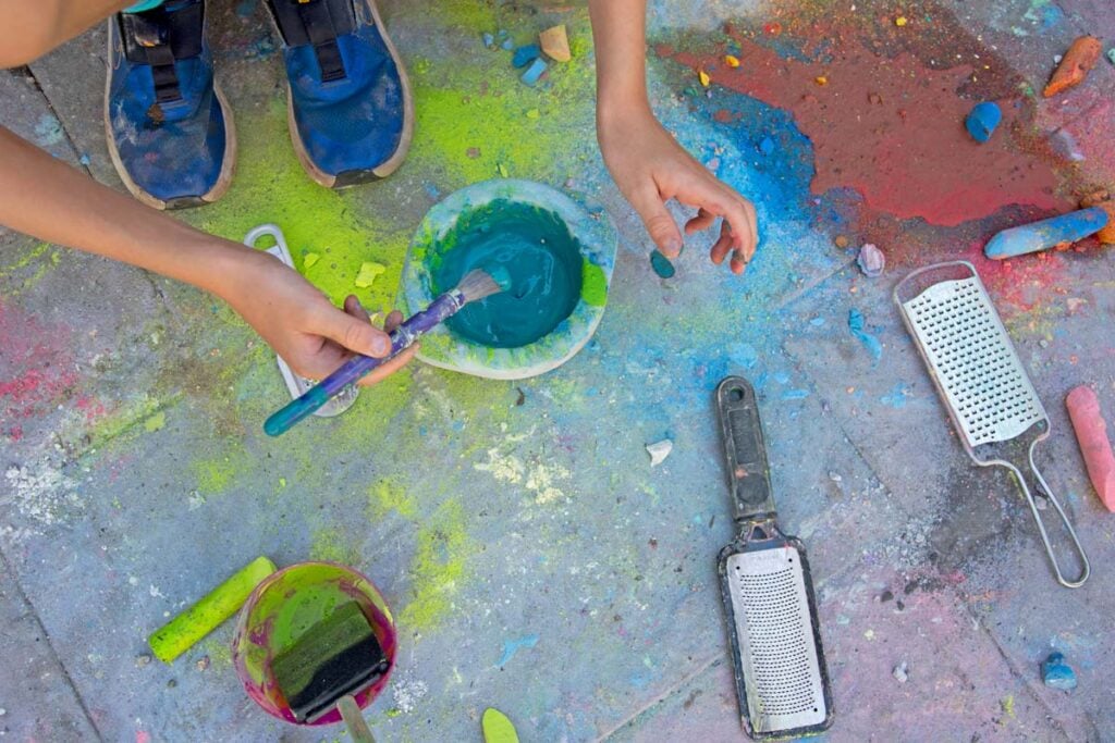 Chalk Paint Outdoor Art - Busy Toddler