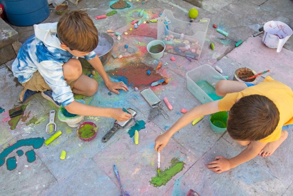 Chalk Paint Outdoor Art - Busy Toddler