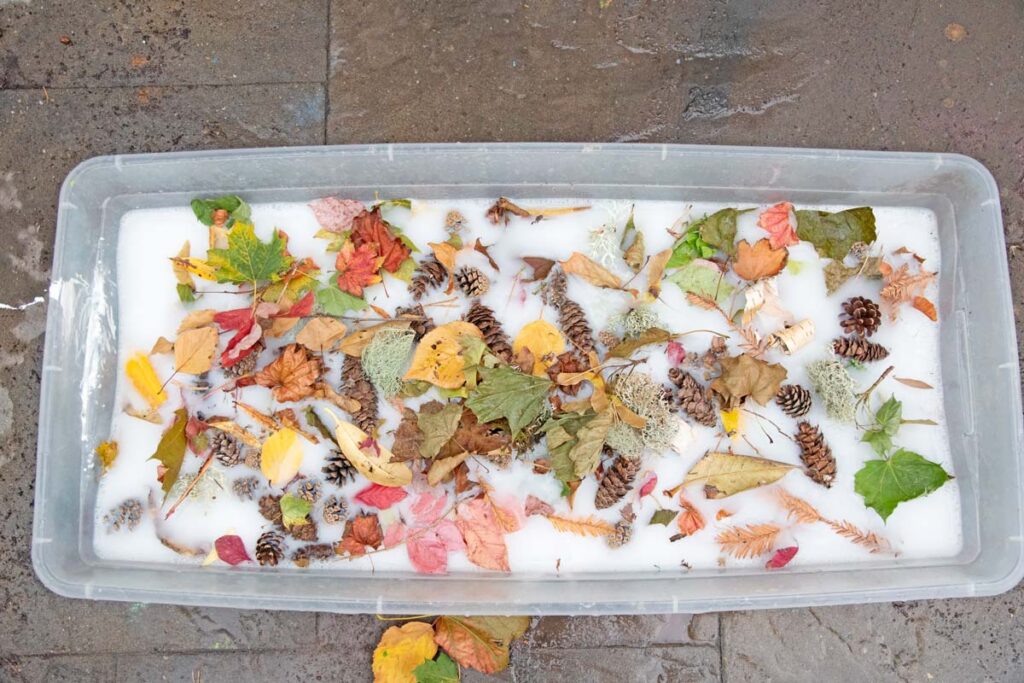 Fall Sensory Soup: An Outdoor Activity - Busy Toddler